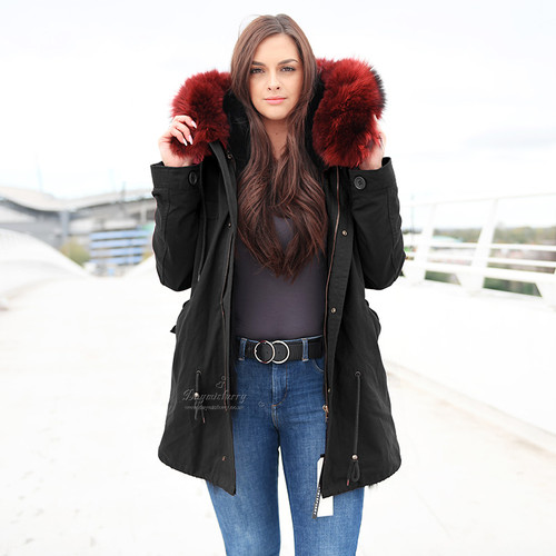 Rabbit Fur Parka Jacket with Raccoon Fur Hood Trim | daymisfurry