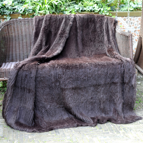 Chocolate Brown Knit Rabbit Fur Throw - 59 x 79” | daymisfurry
