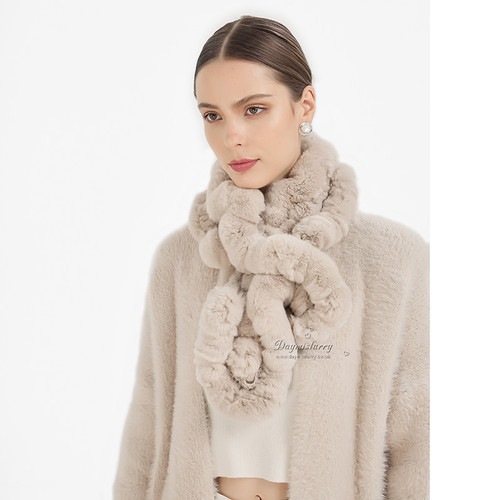 Rex Rabbit Fur Scarf in Beige | daymisfurry