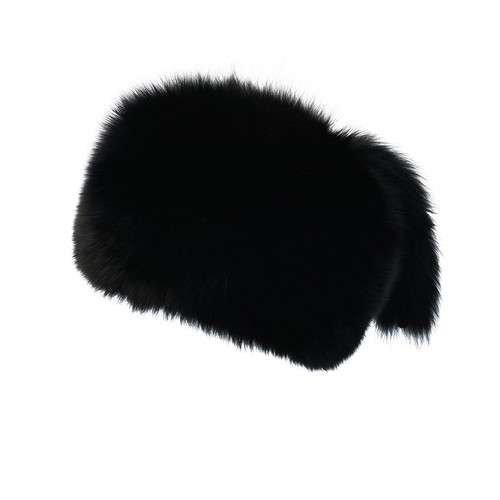 Fox Fur Pill Box Hat With Two Tails In Black | daymisfurry