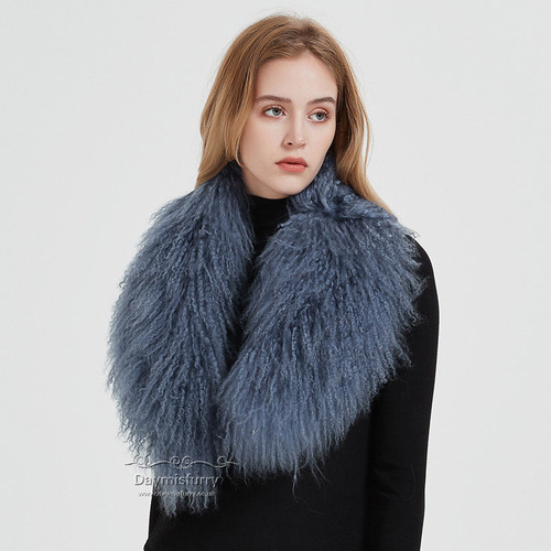 Mongolian Lamb Wool Collar in Foggy Blue | daymisfurry