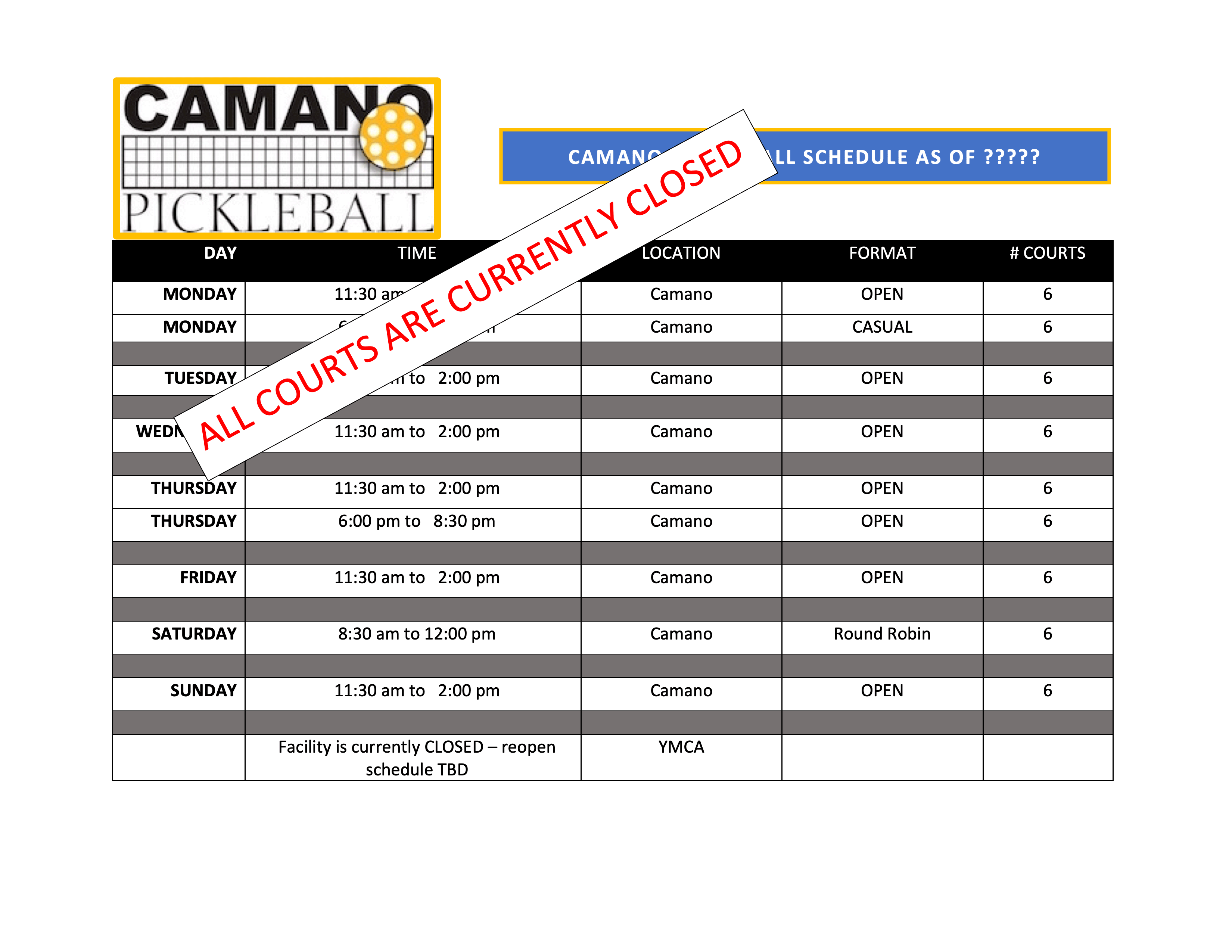 Schedule of Play | Camano Pickleball | United States