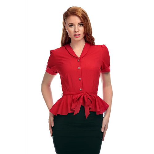 Vintage 40s Style Red Peplum Blouse | Vintage Style Tops | 1940s Style