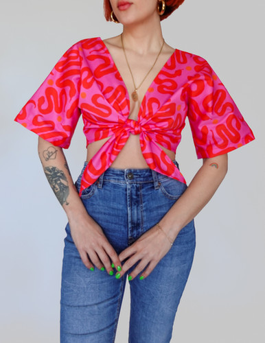 Organic cotton reversible wrap top in "Strawberry Snakes" print ...