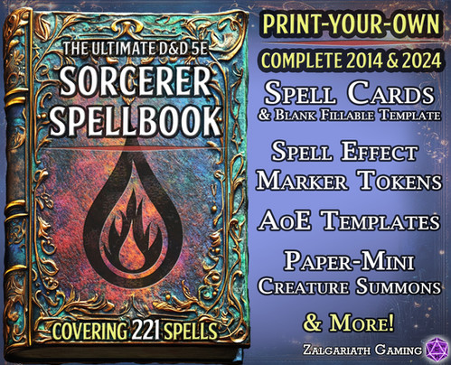 D&D Sorcerer Toolbox (2014 & 2024) Printable Spell Cards, Tokens & AoE ...