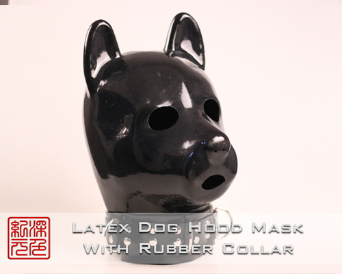 Latex Pup hood mask with rubber collar | fetish-engineer