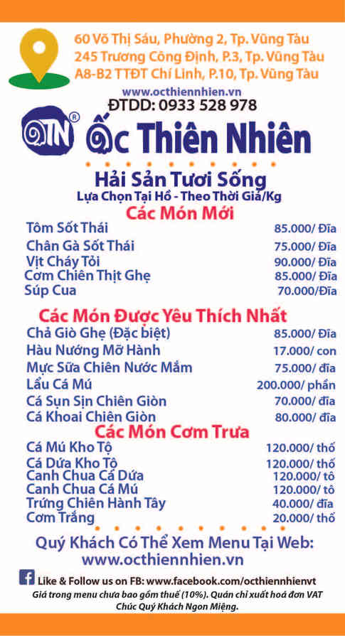 Ốc Thiên Nhiên | Thực Đơn | Ngon & Rẻ | VũngTàu