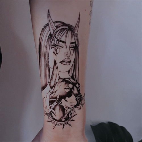Devil and Her Doberman Temporary Tattoo | Ruby Rose Designs