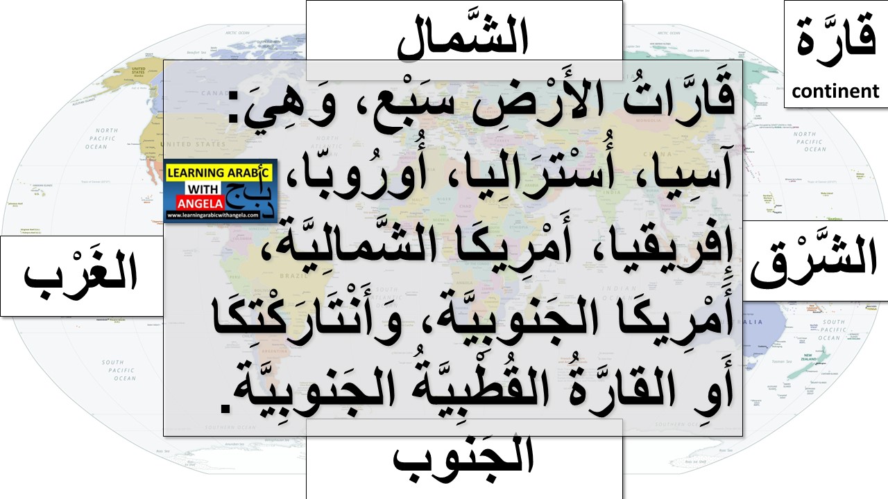 Directions, Location, Places, Countries, and Names of Continents in Arabic