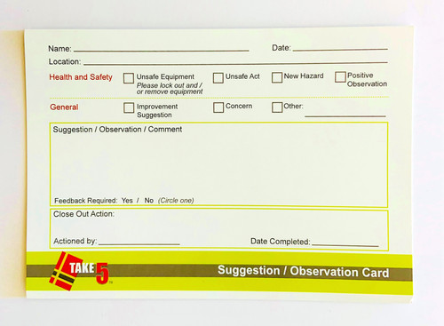 Safety Observation / Suggestion Cards | OHS Consultants