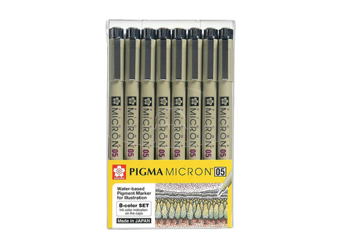 Sakura Pigma Micron Fineliner Drawing Pens, 05 line 8 Assorted Colors ...