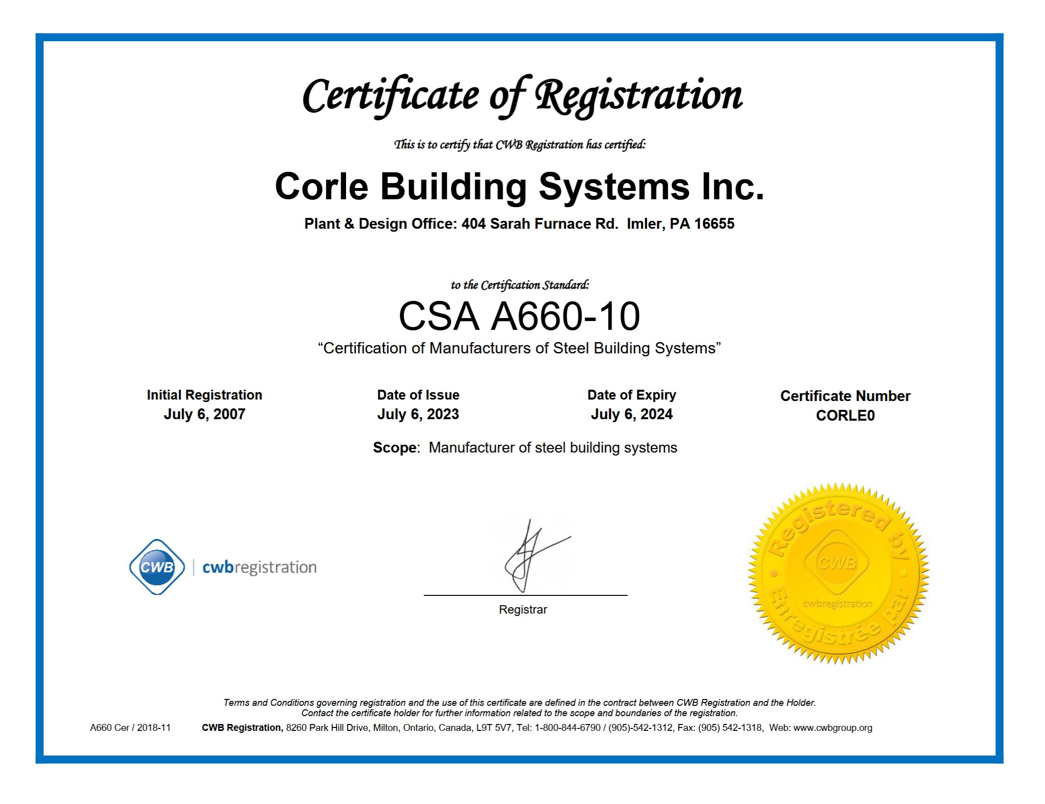 Accreditations | Corle Building Systems