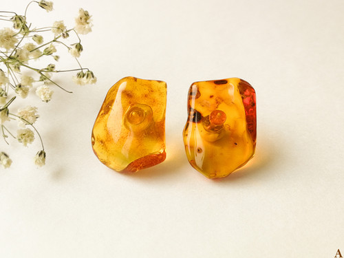 Natural Baltic Amber Rectangle Stud Earrings - Cognac Color, Boho Chic ...