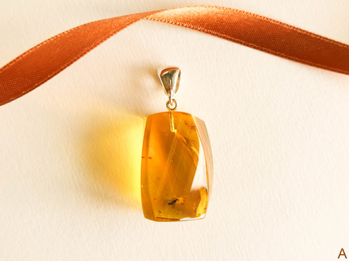 Fresh lemon color rectangle shape genuine amber pendant with insect ...
