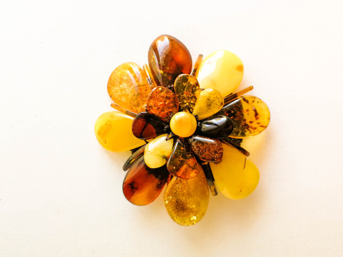 Natural amber very large mix color amber flower pendant/brooch | Amber ...