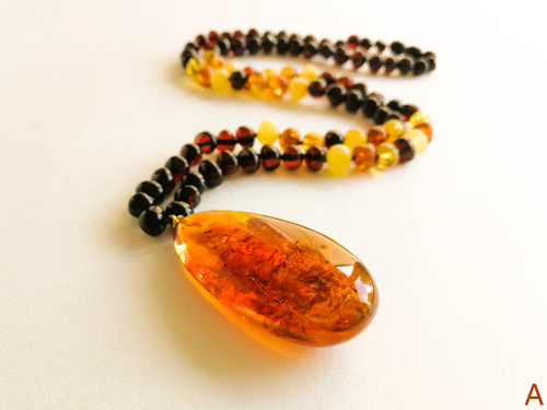 Natural amber cherry and rainbow style necklace with cognac color ...