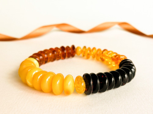 Genuine amber mix color 4 segments tablet shape beads bracelet | Amber ...