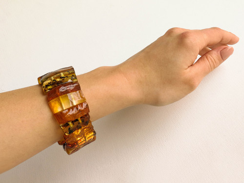 Large mix color rectangle beads amber cuff statement bracelet with ...