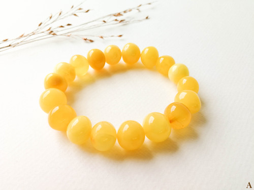 Almost round shape matt yellow not heated amber bracelet | Amber by Torvela