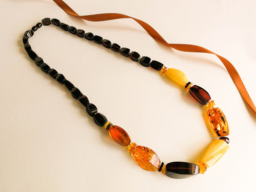 Mix color natural amber rectangle shape beads statement necklace ...
