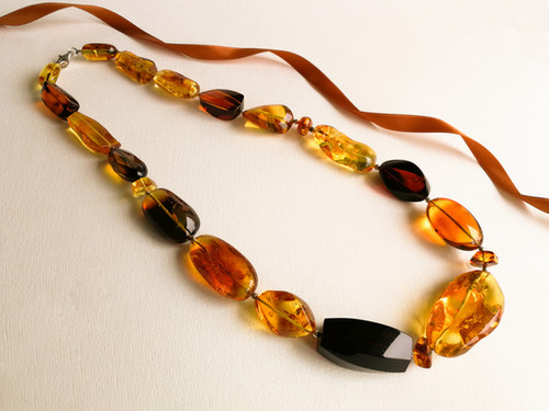 Large designer created natural amber necklace in mix colors | Amber by ...