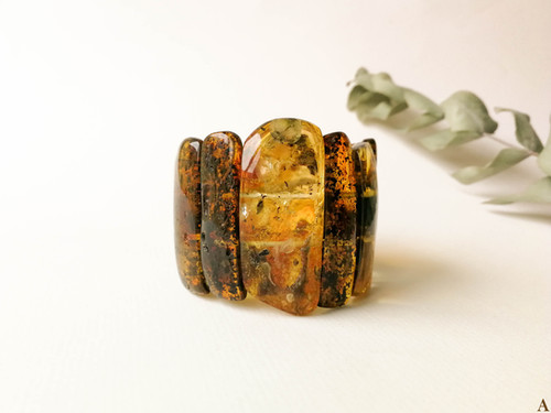 Natural Amber Rectangle Beads Cuff Bracelet with Amber Skin Pattern ...