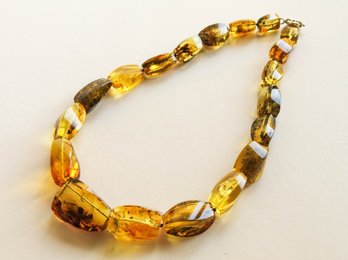 Natural green amber rectangle beads necklace with insects | Amber by ...