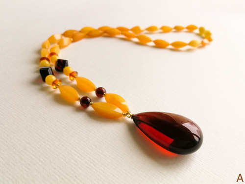 Natural not heated amber necklace with cherry/cognac drop pendant | Amber by Torvela