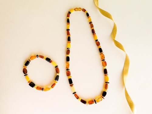 Mix color rectangle beads amber necklace and bracelet jewelry set ...
