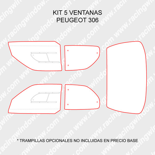 Kit 5 Ventanas Policarbonato 3mm PEUGEOT 306 3 PUERTAS Racing Windows ...
