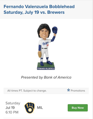 2025 Los Angeles Dodgers Fernando Valenzuela Bobblehead 7/19 Presale ...