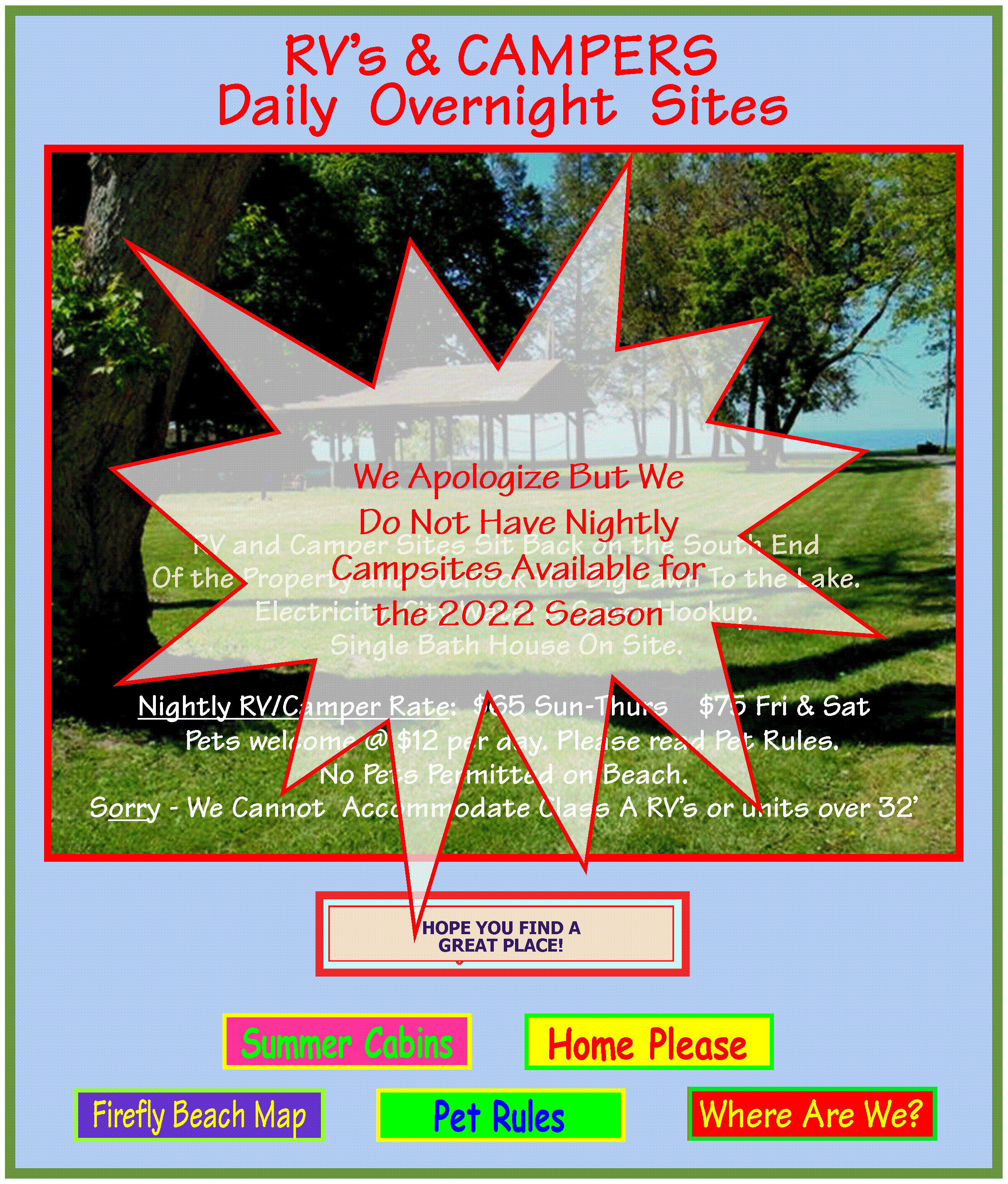 RV and Camper Sites | Firefly Beach Resort