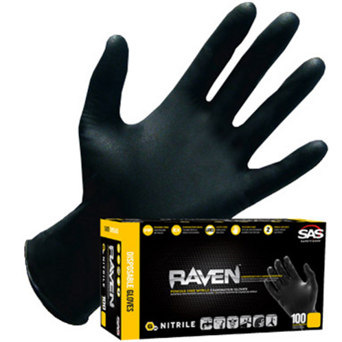 SAS Raven Glove-LARGE Black Nitrile 100 gloves/box | pdqsupply