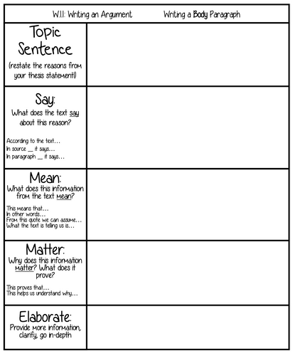 Writing a Body Paragraph Graphic Organizer | Mysite