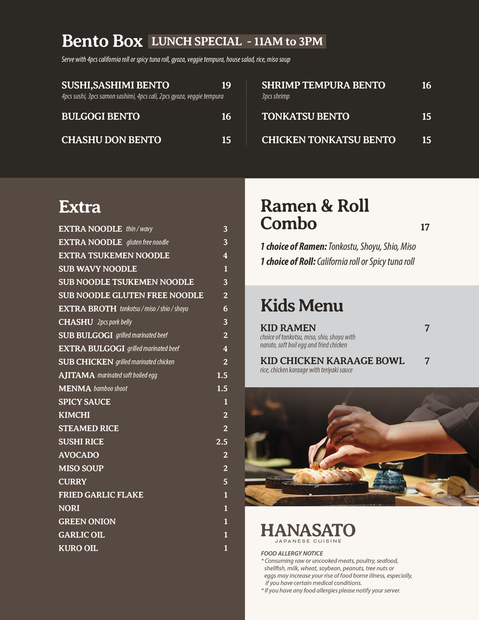 Menu | Hanasato