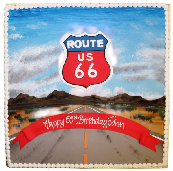 Custom Route 66 Birthday Cake Bespoke Retro Road Trip Celebration Cake ...