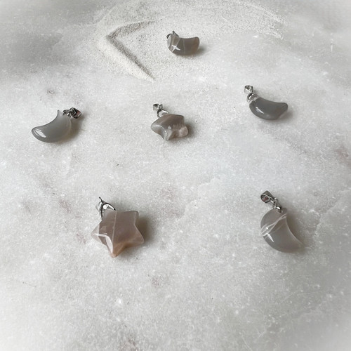 Peach Moonstone Moon/ Star Pendant | Crystal Mission