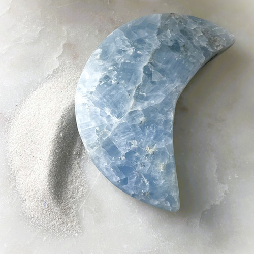 Large Blue Calcite Moon | Crystal Mission
