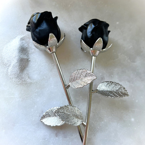Black Obsidian Silver Stem Crystal Rose | Crystal Mission