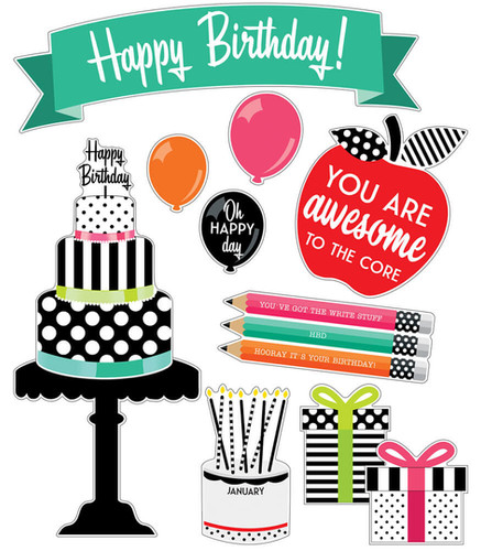 Black, White & Stylish Brights Happy Birthday Bulletin Board Set ...