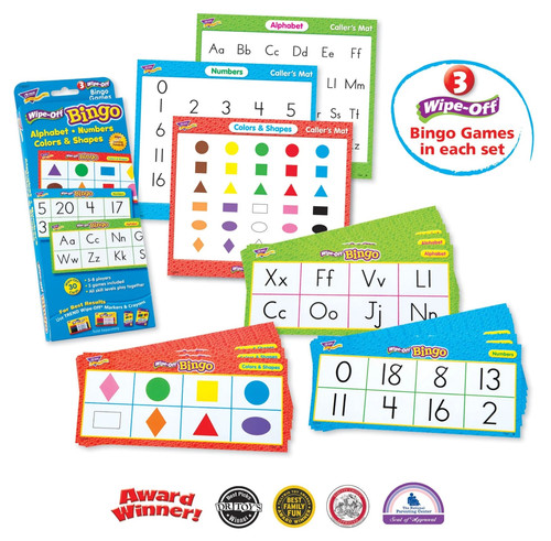 Alphabet, Numbers, Colors & Shapes Wipe-Off® Bingo | Terrific Teaching To