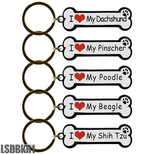 Dog Bone Shaped Metal Key Rings - 60 Breeds | MiamiGadget.com