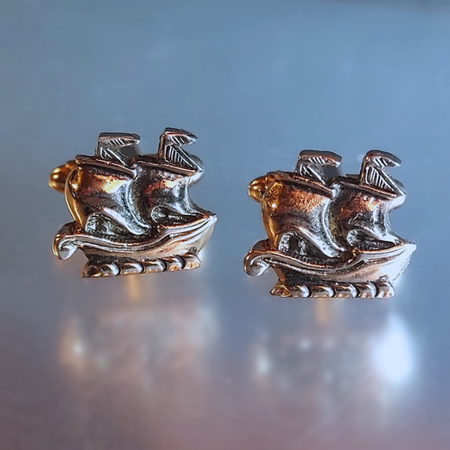 1950s Silver Celtic Viking Ship Nautical Vintage Cufflinks ...