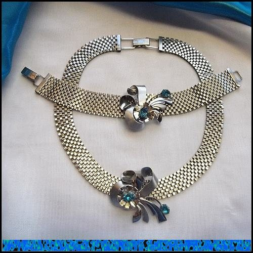 Art Deco Signed Louis Stern Silver Gold Aquamarine Necklace Bracelet ...