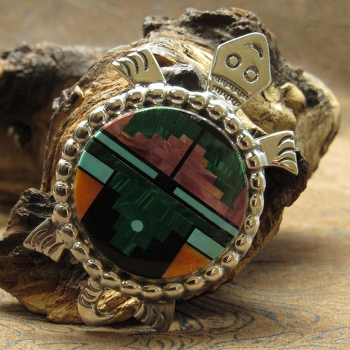Sterling Silver Navajo Multi-Stone Turtle Pendant by Alvin Yellowhorse ...