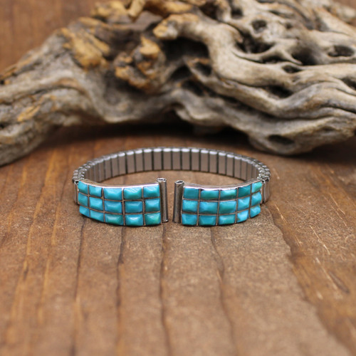 Vintage Sterling Silver Turquoise Inlaid Zuni Watch Band | Mac's Indian ...