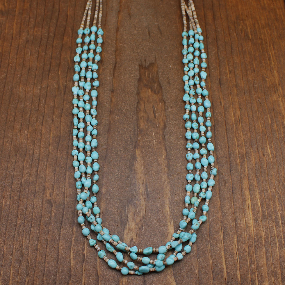 Four Strand Olive Shell Heishi and Turquoise Necklace | Mac's Indian ...