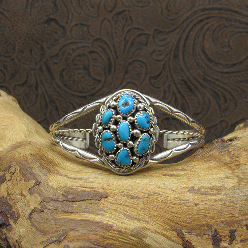 Navajo Turquoise Cluster Sterling Silver Cuff By Melvin Chee | Mac's ...