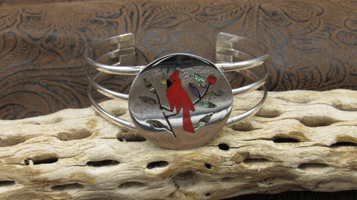 Cardinal Inlay Sterling Silver Bracelet | Mac's Indian Jewelry