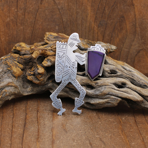 Sterling Silver Warrior Pin With Sugilite Shield | Mac's Indian Jewelry